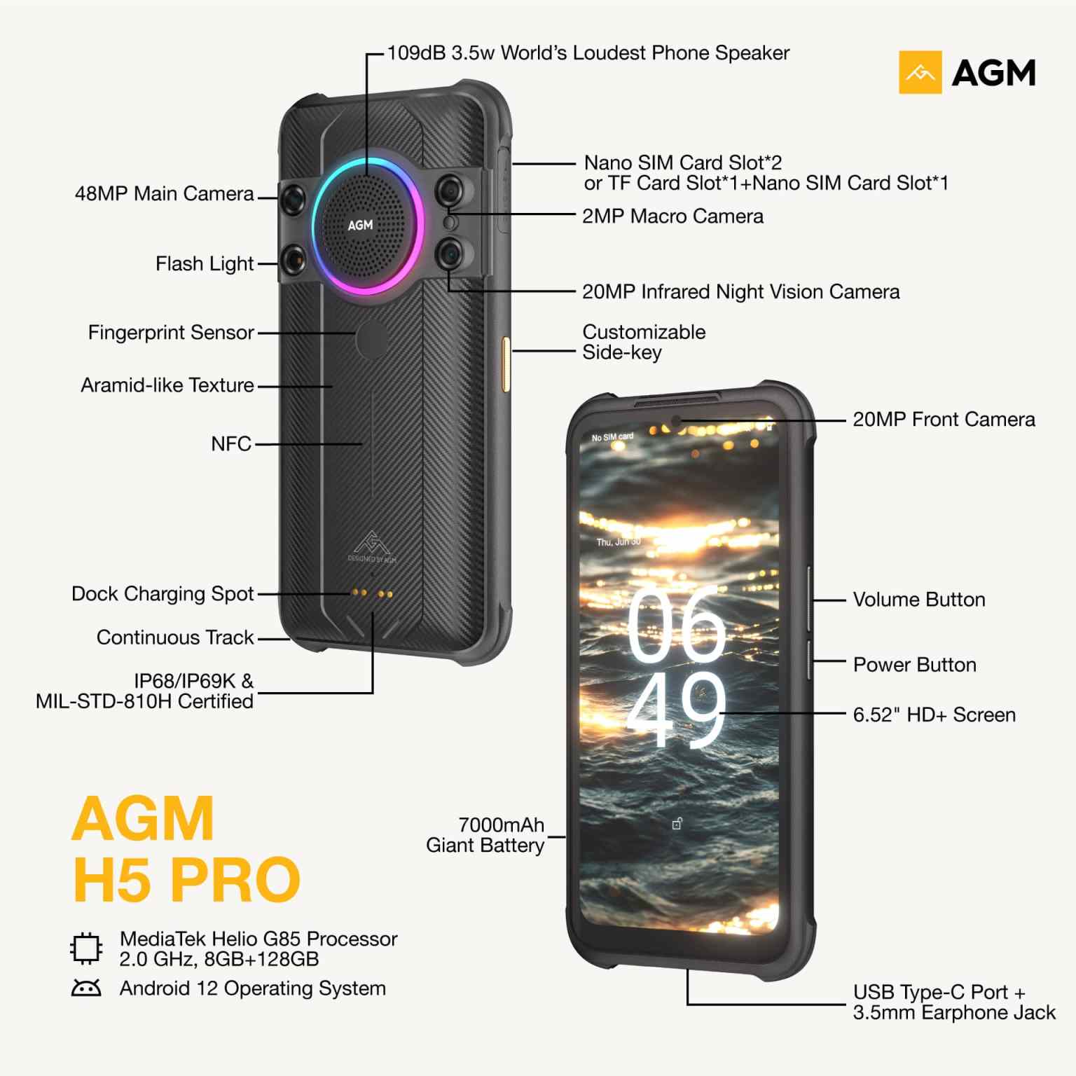 AGM H5 Pro | Android 12 | 20MP Night Vision | Huge 7000mAh battery ...